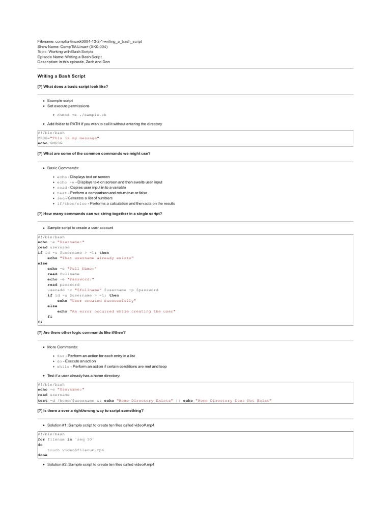 Writing A Bash Script: "This Is My Message" | PDF