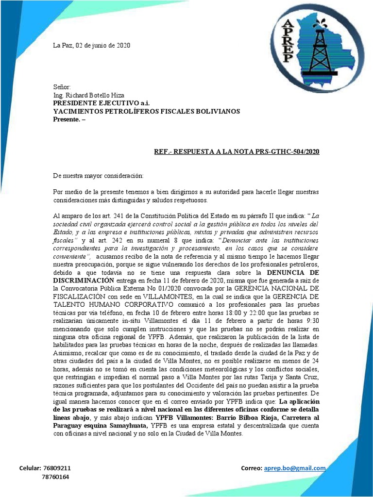 Carta de Respuesta A Ypfb | PDF | Gobierno