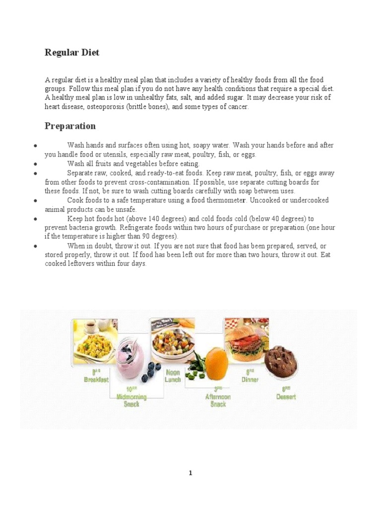 Regular Diet: Preparation | PDF | Kidney | Foods
