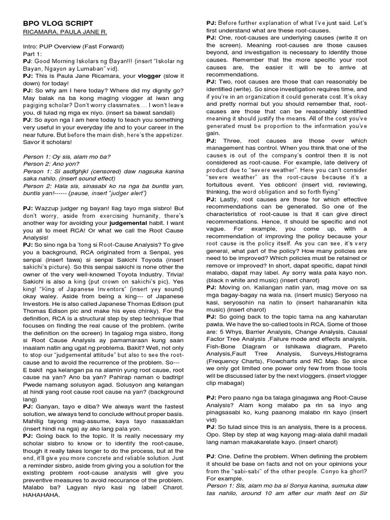 BPO Script Vlog | PDF | Analysis | Cognition