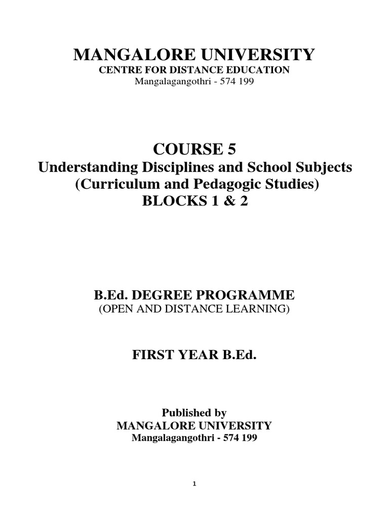 Course - 5 Understanding, Disciplines and School Subjects (English ...