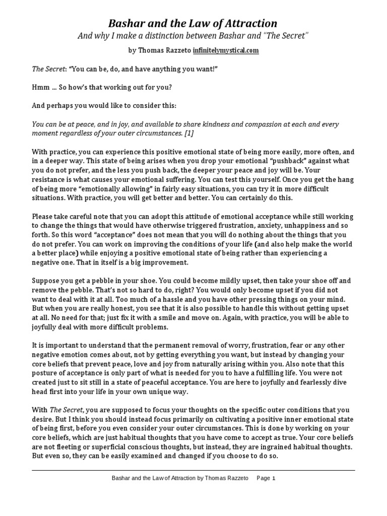 Bashar and The Law of Attraction PDF | PDF | Free Will | Emotions