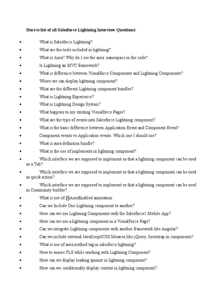 Here Is List of All Salesforce Lightning Interview Questions | PDF