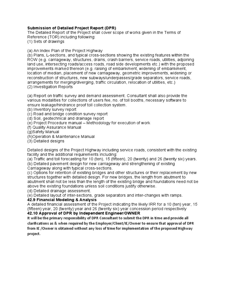 Submission of Detailed Project Report (DPR) | PDF | Toll Road | Road