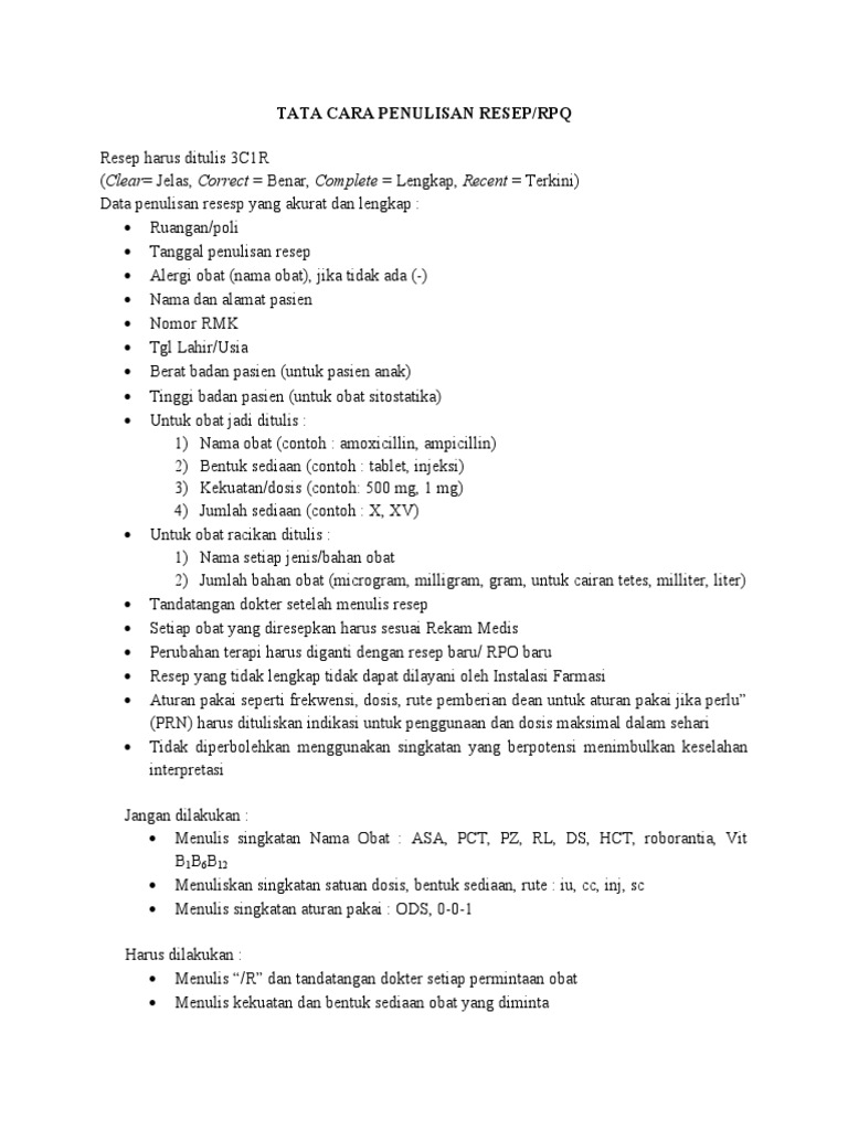 Tata Cara Penulisan Resep | PDF