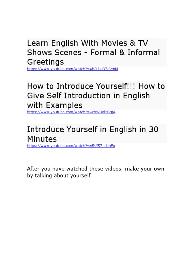 Workshop On Introducing Yourself | PDF