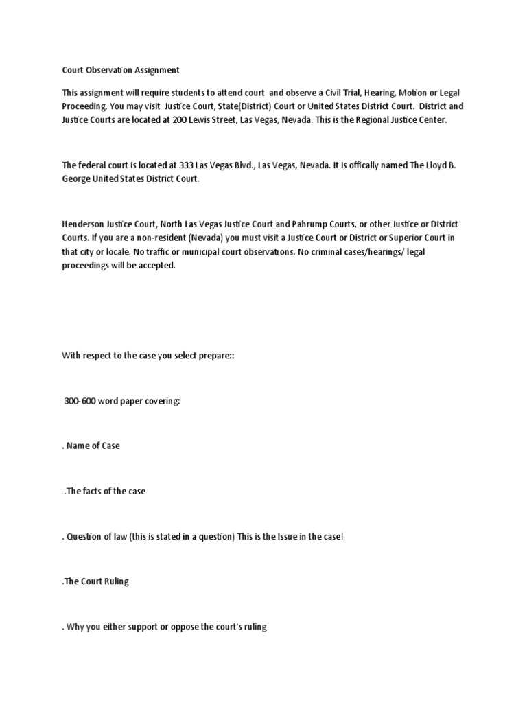 Civil Court Observation Assignment Guide | PDF | Superior Court ...