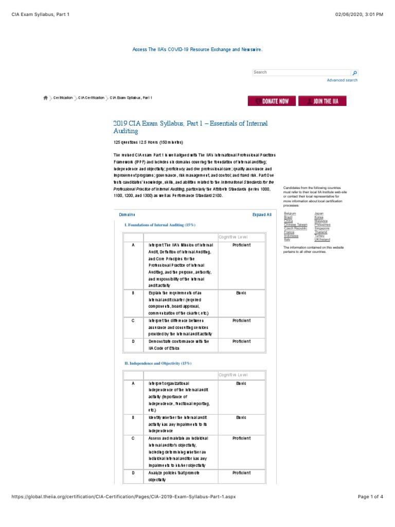 CIA Exam Syllabus, Part 1 | Download Free PDF | Internal Audit | Risk