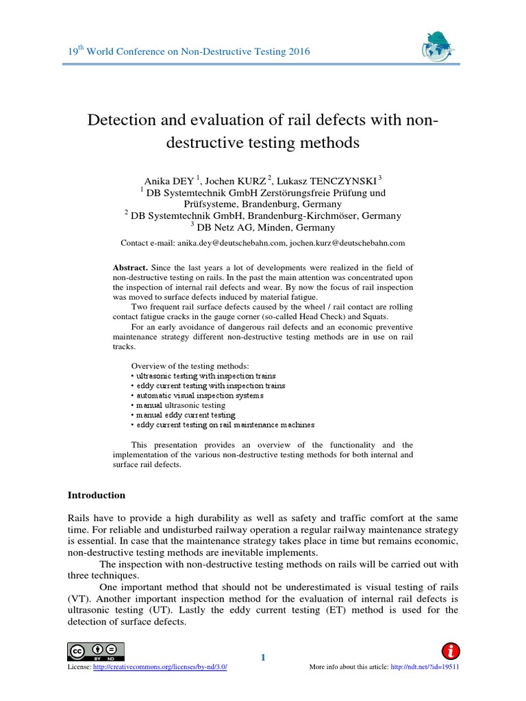 Detection And Evaluation Of Rail Defects With Nondestructive Testing