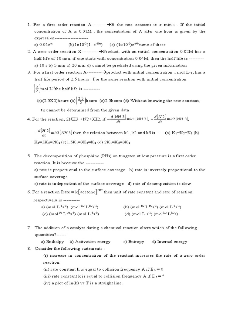 Rate Constants in Chemical Reactions | PDF | Reaction Rate | Reaction ...