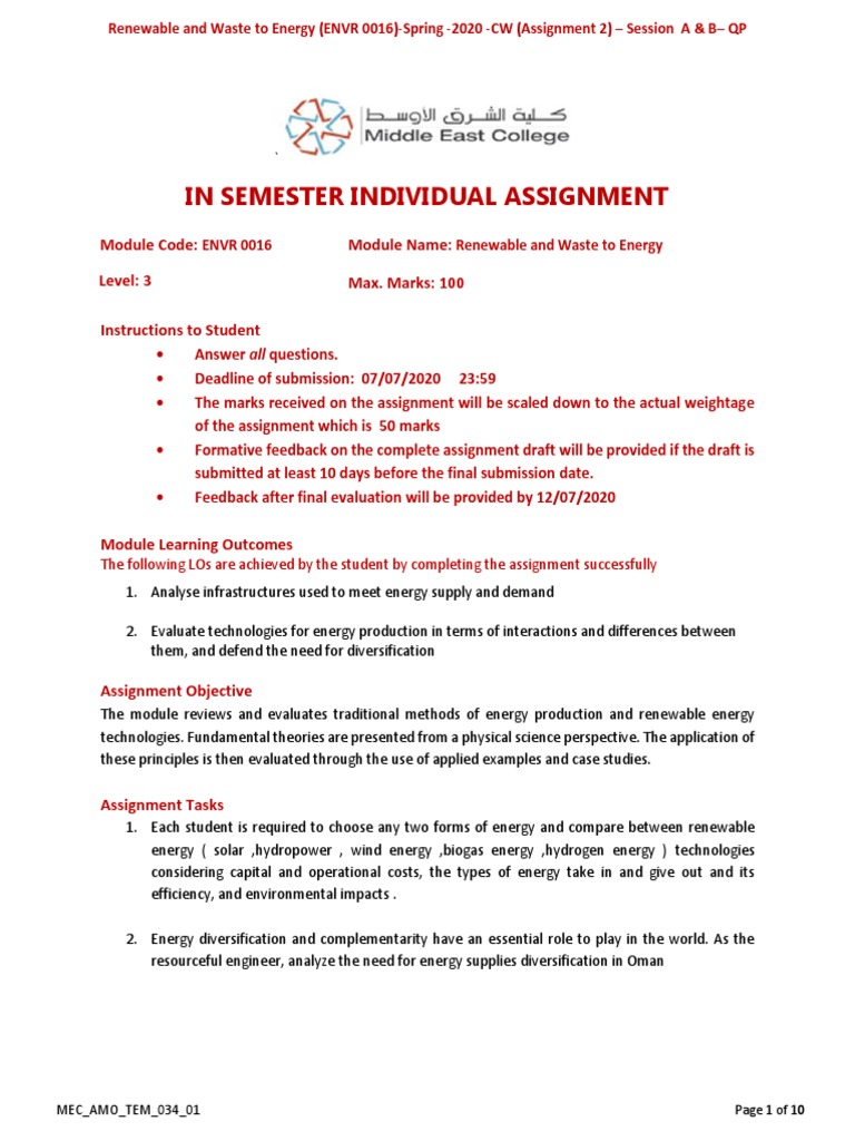 In Semester Individual Assignment: Module Code: Module Name: Level: 3 ...