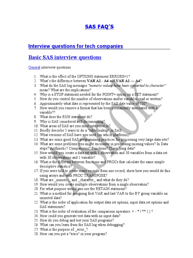 Sas fAQ'S 1 | PDF | Sas (Software) | Parameter (Computer Programming)
