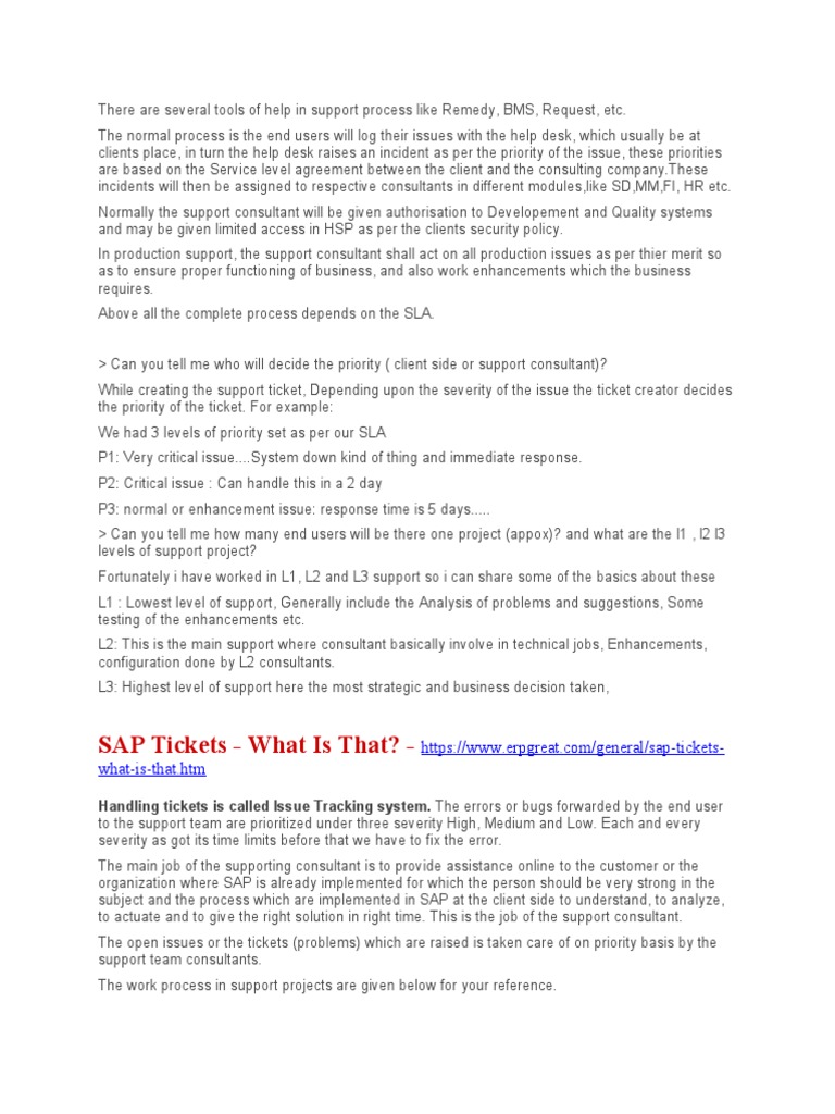 SAP Tickets - Understanding Issue Tracking and Support Processes | PDF ...