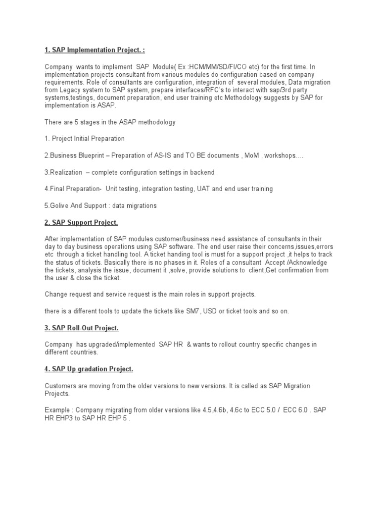 Types of SAP Projects and Testing | PDF | Information Technology ...