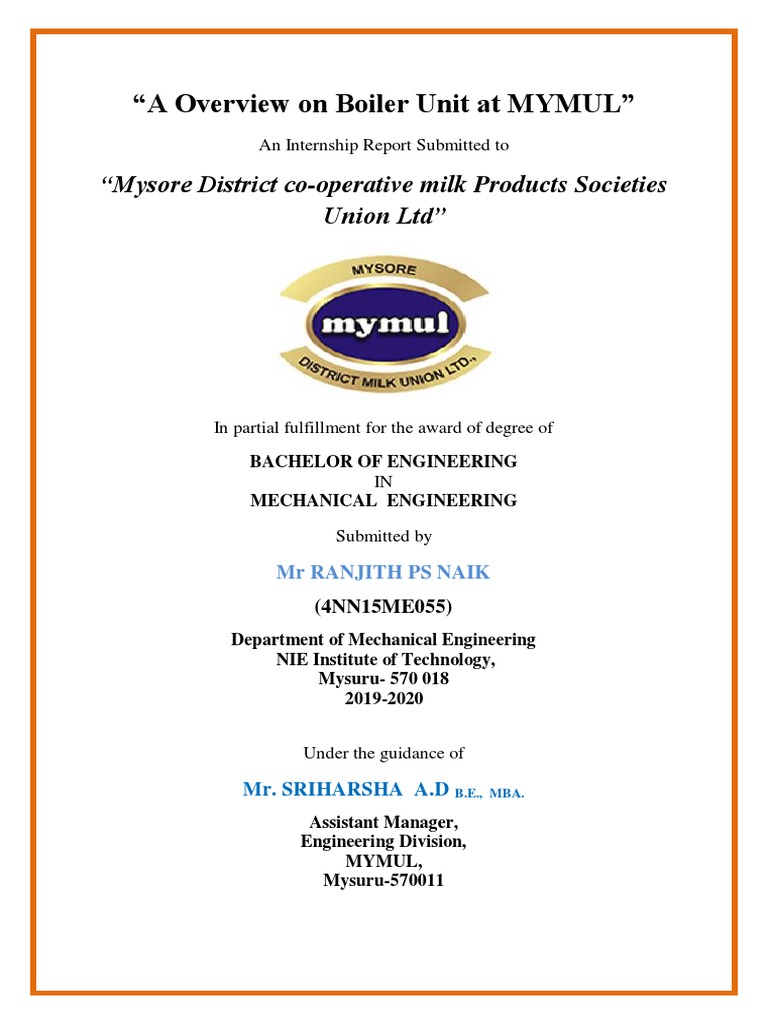 "A Overview On Boiler Unit at MYMUL": "Mysore District Co-Operative ...