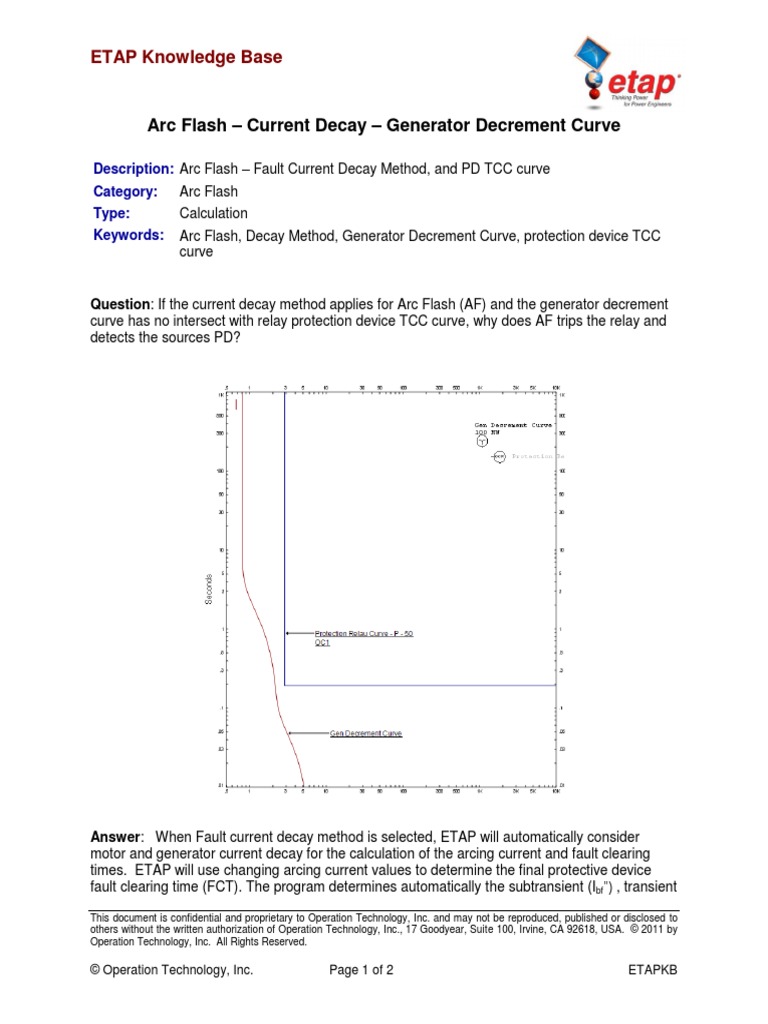 Arc Flash - Current Decay - Generator Decrement Curve: ETAP Knowledge Base | PDF