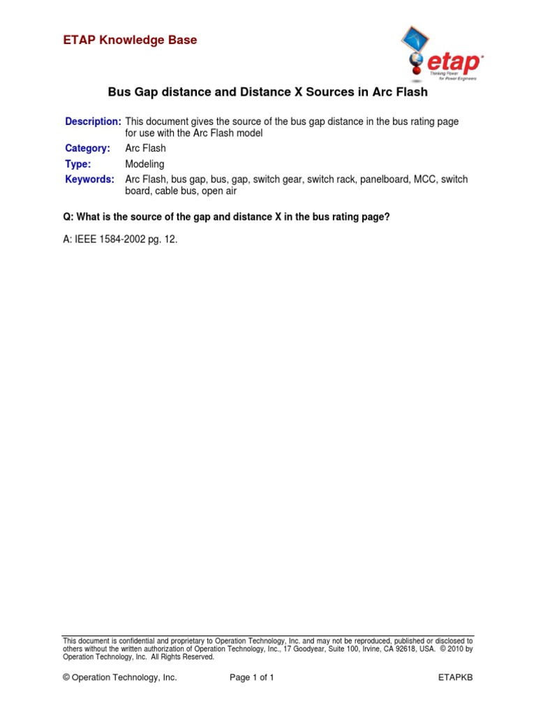 Bus Gap Distance and Distance X Sources in Arc Flash: ETAP Knowledge ...