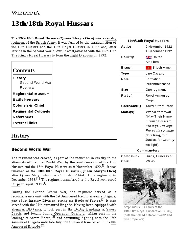13th 18th Royal Hussars | PDF | British Army | Military Organization