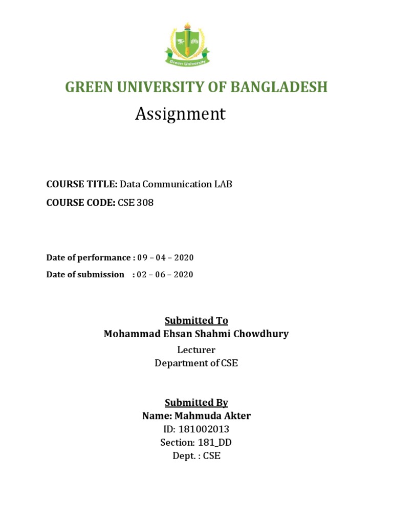 Data Communication Assignment - 181002013 | Download Free PDF | Computer Data | Computer Science