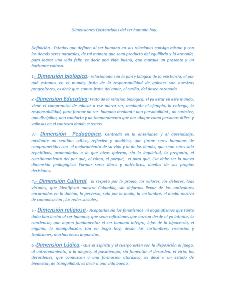 Dimensiones Existenciales Del SH EF | PDF | Homo Sapiens | Verdad