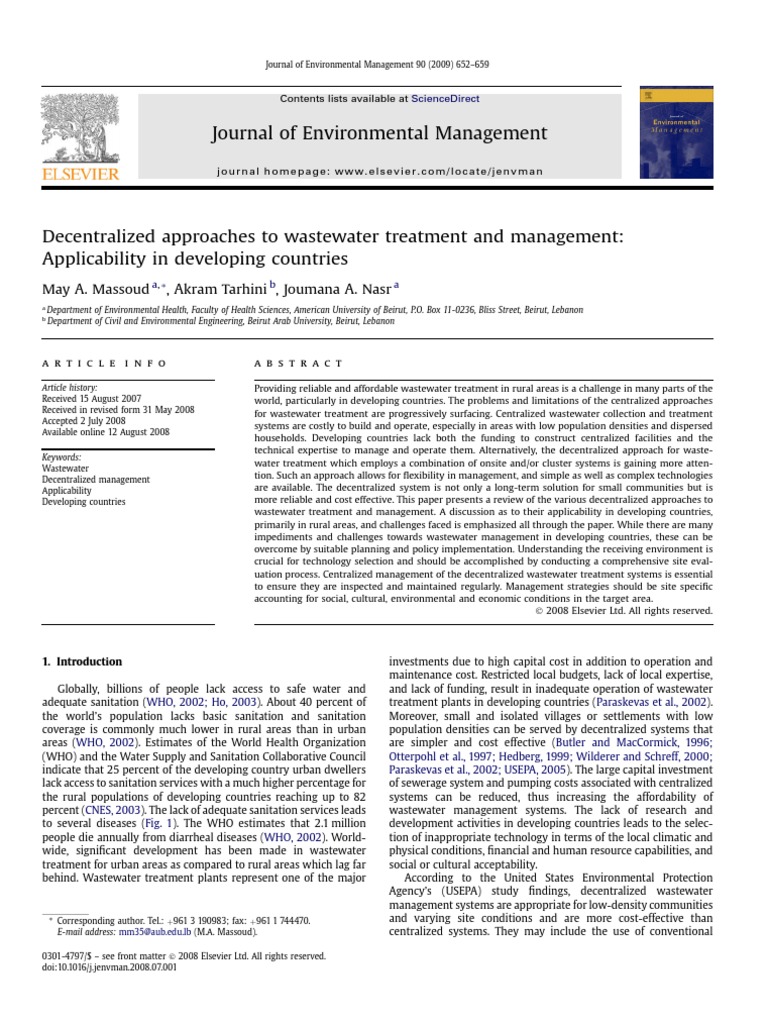 Decentralized Approaches to Wastewater Treatment and Management: An ...