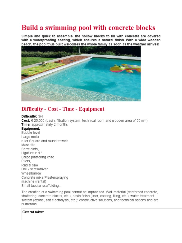 Build A Swimming Pool With Concrete Blocks | PDF | Concrete | Economic ...