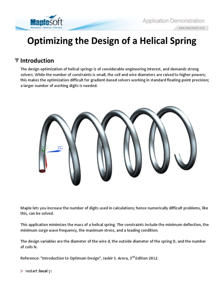 Optimizing The Design of A Helical Spring | PDF | Mathematical Optimization | Stress (Mechanics)