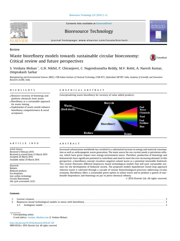 Waste Biorefinery Models Towards Sustainable Circular Bioeconomy ...