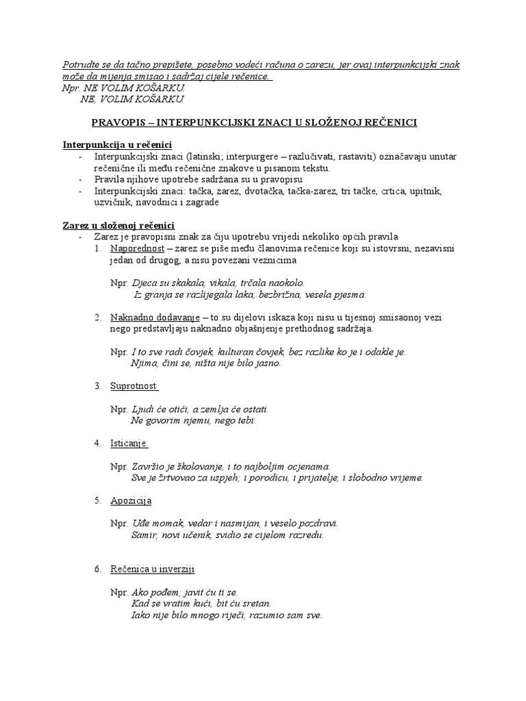 Interpunkcija ZAREZ | PDF