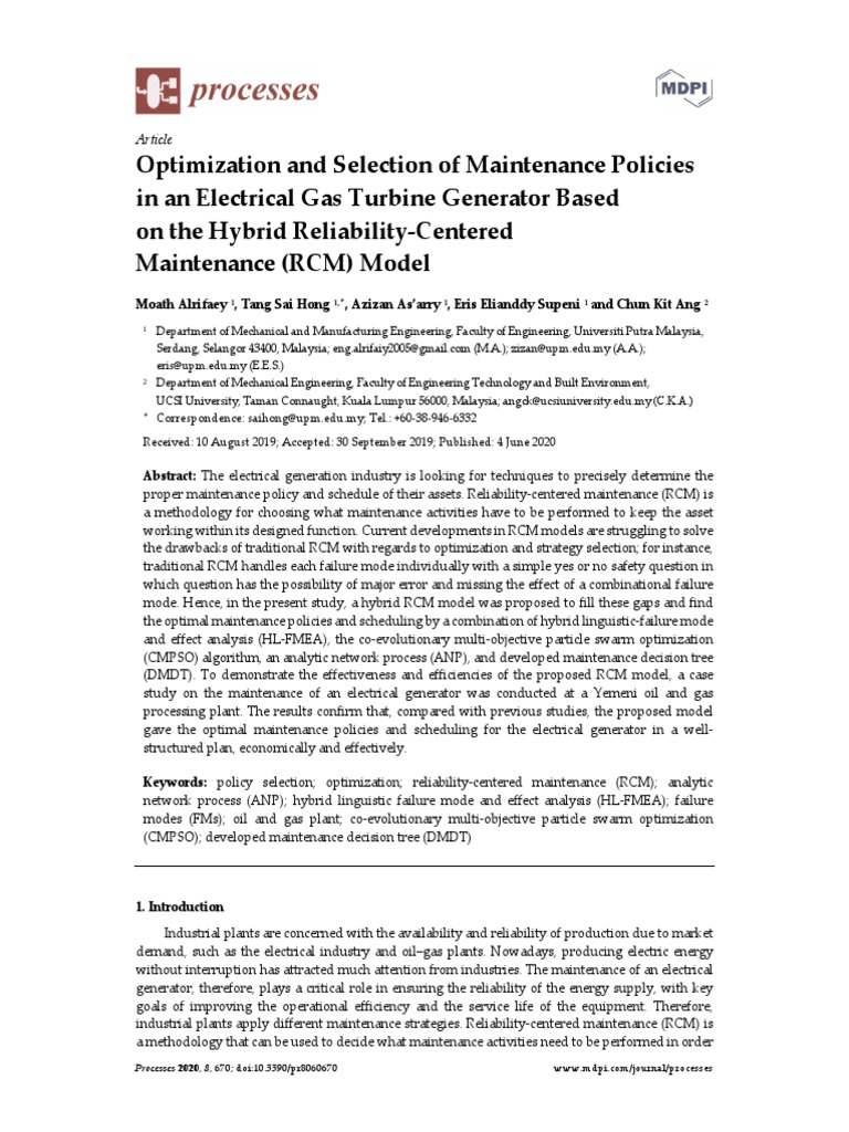 Processes 08 00670 PDF | PDF | Mathematical Optimization | Reliability Engineering
