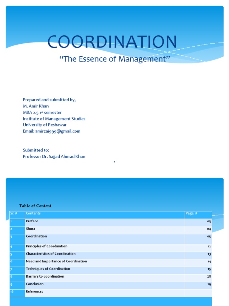 Coordination in Management | PDF | Shura | Psychological Concepts