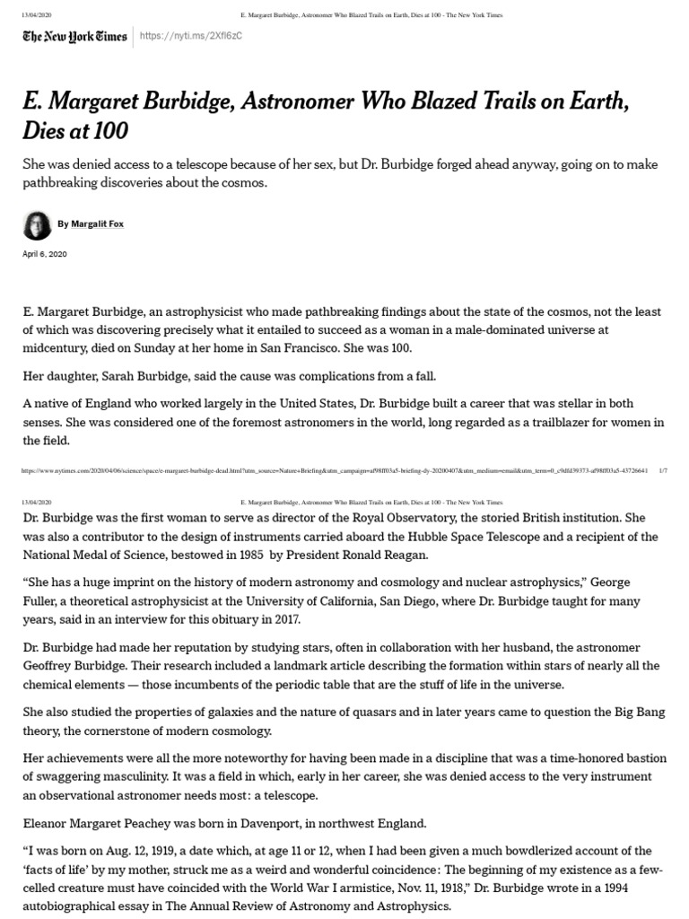 Trailblazing Astronomer Remembered | PDF | Astronomy | Nature