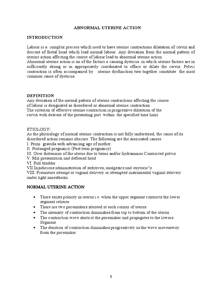 Understanding Abnormal Uterine Action: A Comprehensive Review of the ...