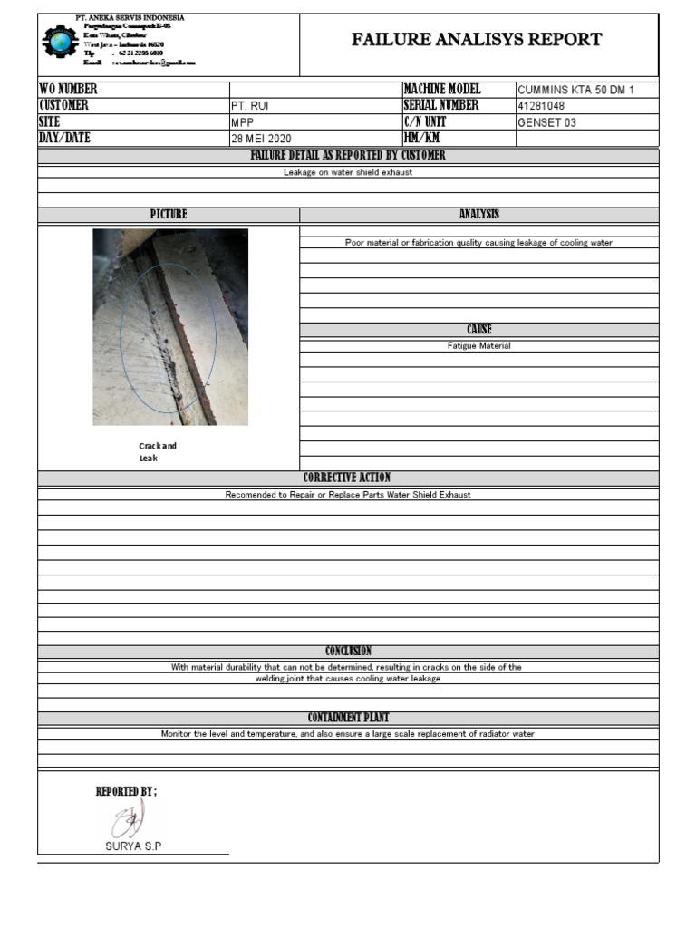 Failure Analysis Report Water Shield | PDF