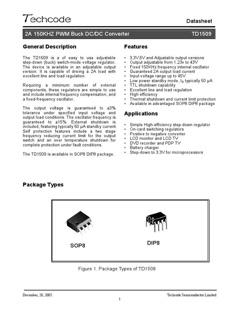 General Description Features: 2A 150Khz PWM Buck DC/DC Converter Td1509 | PDF | Rectifier ...