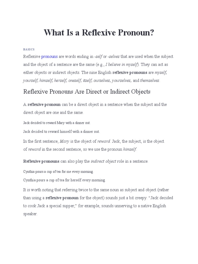 What Is A Reflexive Pronoun | PDF | Pronoun | Object (Grammar)