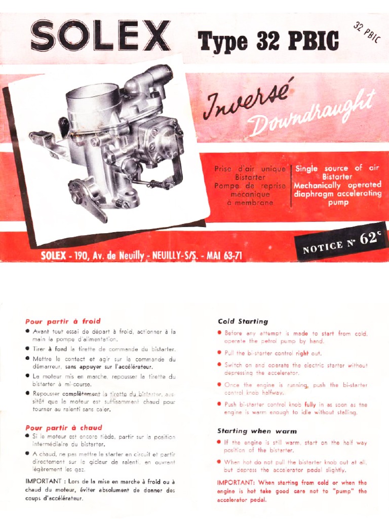 Notice Carbu Solex 32pbic PDF | PDF