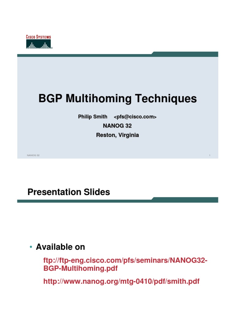 NANOG32 BGP Multihoming PDF | PDF | Router (Computing) | Computer Network