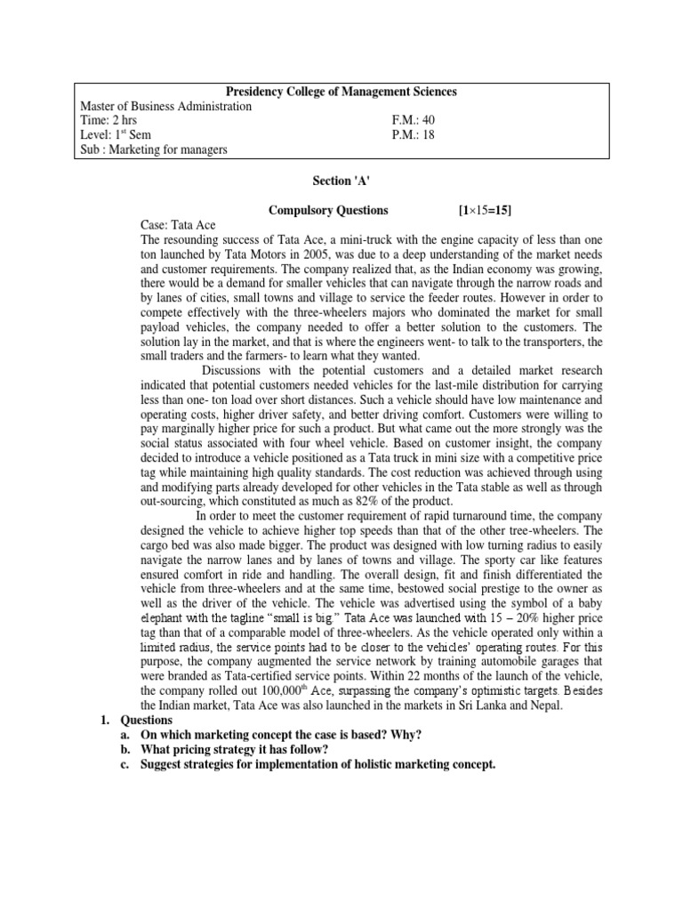 MBA MArketing First Term Question Paper | PDF | Marketing | Brand