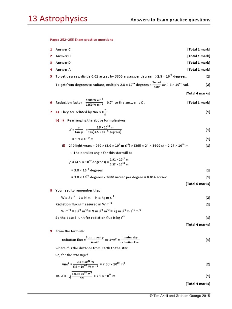 13 Astrophysics: Answers To Exam Practice Questions | PDF | Stars ...