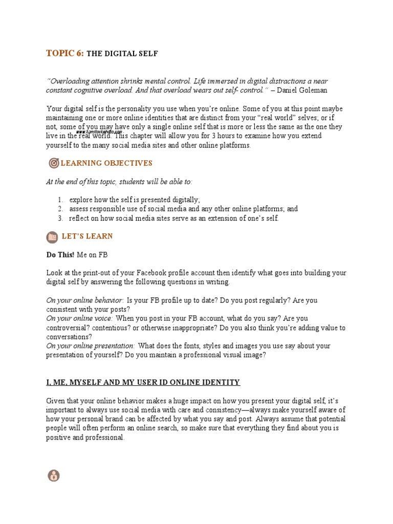Topic 6:: The Digital Self | PDF | Social Media | Popular Culture ...