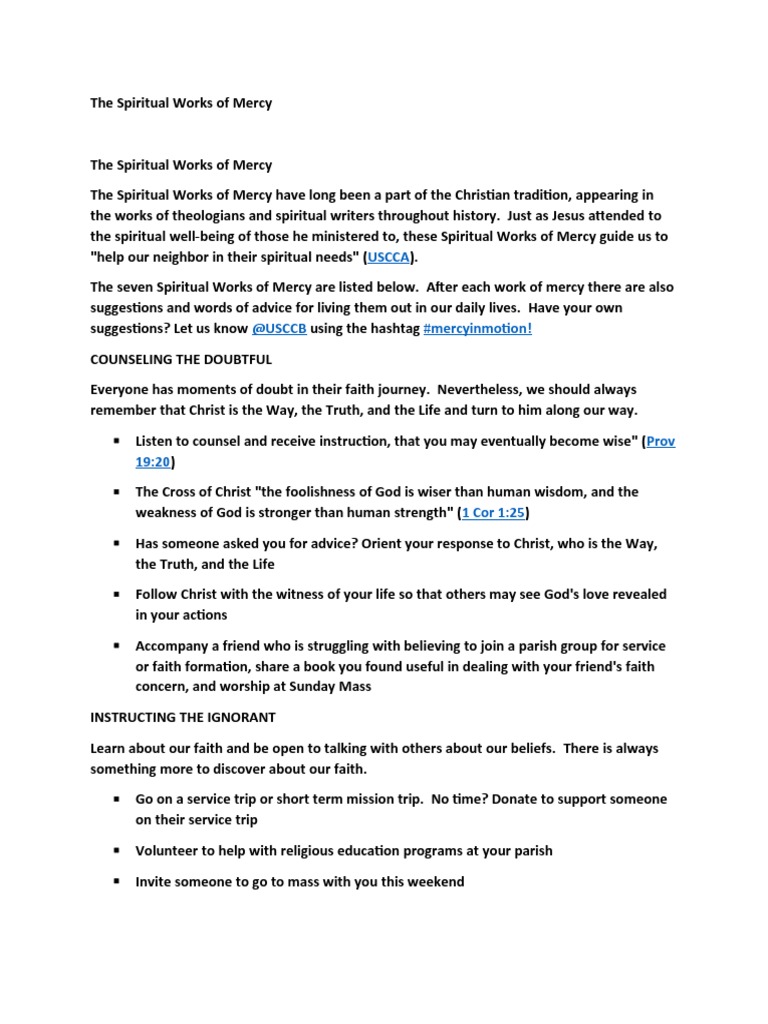 Spiritual Works of Mercy Explained | PDF | Faith | Forgiveness