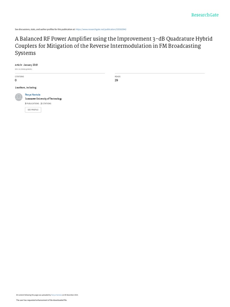 Balanced RF amplifier reduces reverse intermodulation | PDF | Amplifier ...