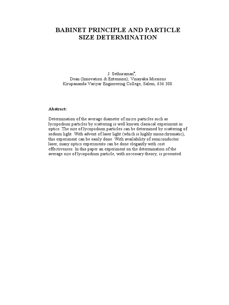 Particle Size Determination-Simple Experiment | PDF | Diffraction ...