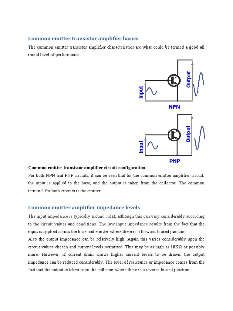 Common Emitter Transistor Amplifier Basics | PDF | Amplifier | Bipolar ...