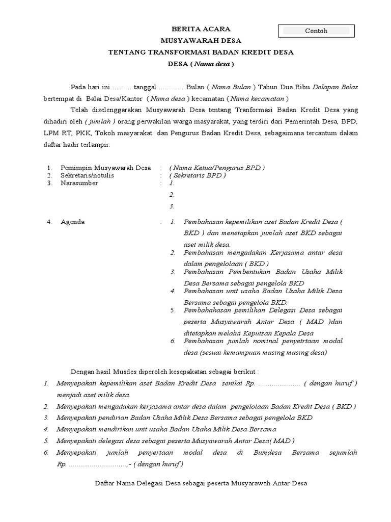 1.DRAFT Contoh BA MUSDES | PDF