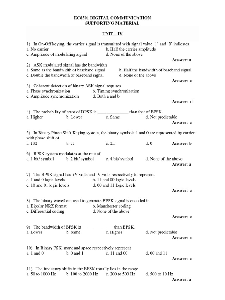 Ec8501 Digital Communication Supporting Material Unit - Iv | PDF ...