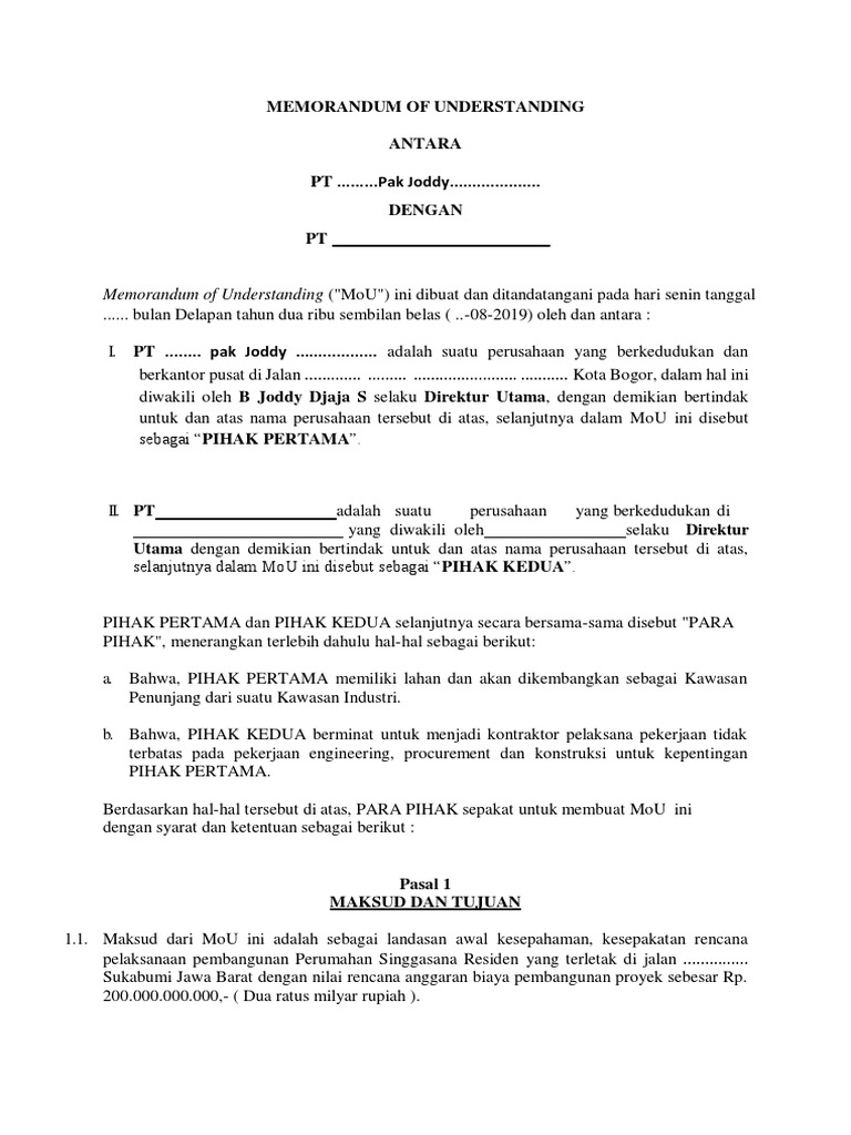 DRAF MOU Singgasana Res PDF | PDF | Pengelolaan Keuangan & Uang | Hukum