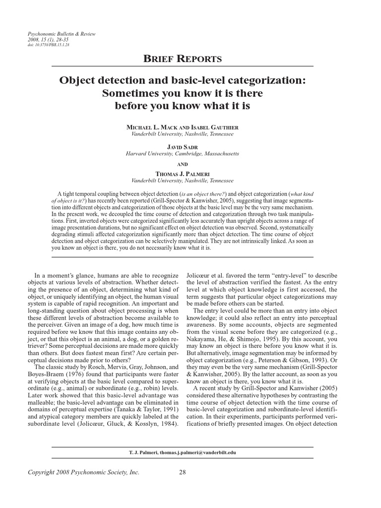 Object Detection and Basic-Level Categorization | PDF | Perception | Experiment