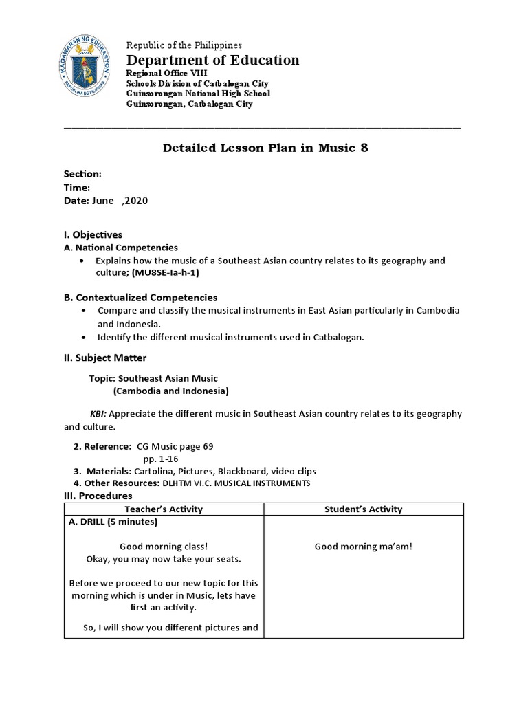 Southeast Asian Music Lesson Plan | PDF | Cambodia | Musical Instruments